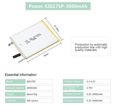 China 3.7V Rechargeable Li Ion Battery 3060MAh Li Polymer Cell With Customized Size for sale