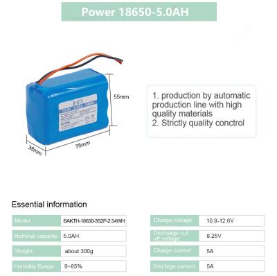 China BAKTH Battery Pack 18650 Dry 5.0AH Rechargeable 3s Lithium Ion Battery Pack 10.8V for sale