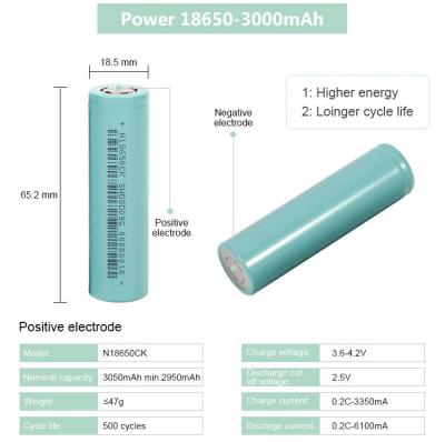 China Good Price of Good Quality Rechargeable Lithium Batteries Cell 3050mAh 0.2C 3.6V 18650 Li Ion Battery for sale