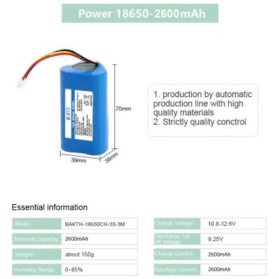 China 18650CH-3S-3M 10.8V 2600mAh Lithium Ion Battery High Discharge Rate Li-Ion Battery Pack for Consumer Electronics for sale