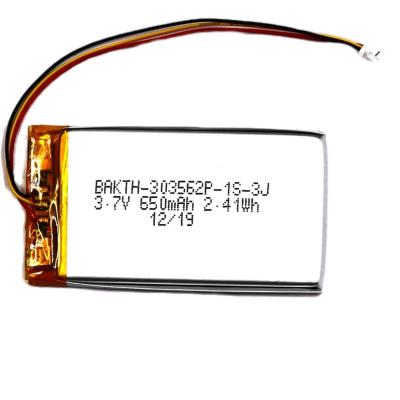 China Portable Lipo Battery Bank 3.7V 650mAh Polymer Battery With JST Connector for sale