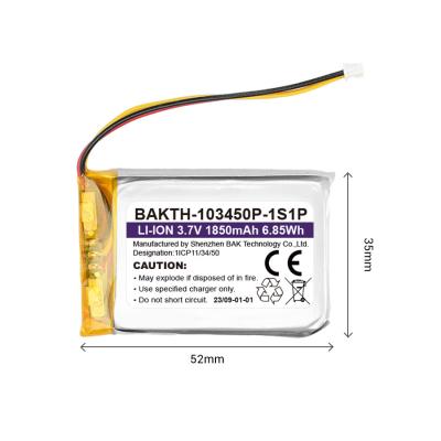 China 3.7V Li Polymer Battery Pack BAKTH-103450P-1S1P 1850mAh Home Rechargeable Battery Pack for sale