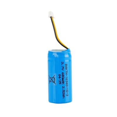China 3.7v 700mAh Lithium Ion Battery Pack BAKTH 16340 1S 3 Rechargeable Lithium Ion Battery Cells for sale
