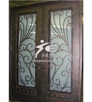 China Square Top Wrought  Iron Double Door SE Iron Doors for sale