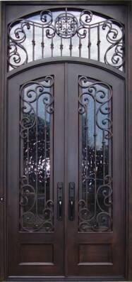 China Wrought Iron Double Entry Door With Transom for sale