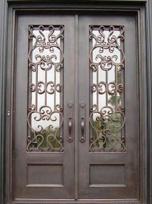 China Square Top Wrought Iron Double Entry Door SE Iron Doors for sale