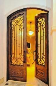 China Wrought Iron Double Door With Eyebrow Arch Top for sale
