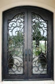 China Arch Top Wrought Iron Double Entry Doors SE Iron Doors for sale