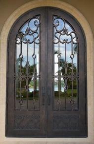 China Round Top Wrought Iron Entry Door for sale