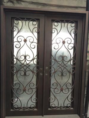 China Square top wrought iron double entry door for sale