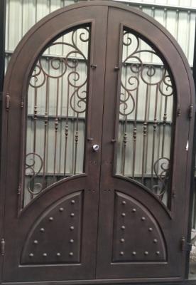 China Wrought Iron Double Entry Door With Round Top for sale