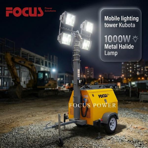 Quality 8.2M Height Mobile Lighting Tower With 1000W Metal Halide Lamp KUBOTA Engine Z482 for sale