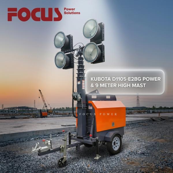 Quality Outdoor Use Kubota Mobile Lighting Tower With D1105-E2BG Engine 9 Meters Mast for sale