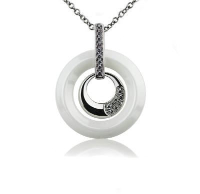 China Rhodium Plated  Silver Ceramic Pendants Circle White , Ultra Resistant , CSP0414 for sale