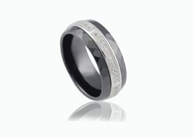 China Jewelry Black Cutting Ceramic Silver Ring Rhodium Plated , Silver Thumb Rings CSR0294 for sale
