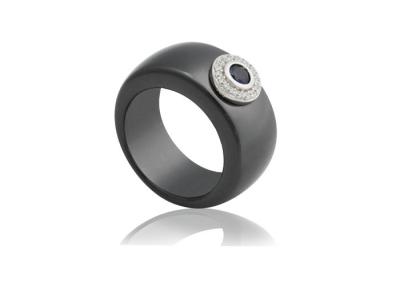 China Blue / Black CZ Ceramic Silver Ring For Female Or Male , 925 Sterling Silver CSR0611-blue for sale