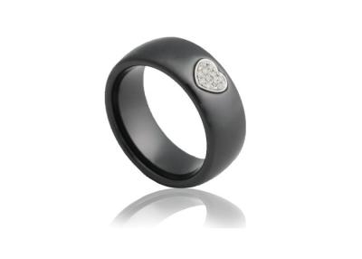 China Gift Black Ceramic Silver Ring With Small White Heart For Decoration , CSR0303 for sale