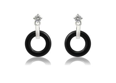 China Circle Silver Ceramic Earrings Black For Festival , Rhodium Plated Silver Earring CSE0398 for sale