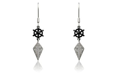 China Rudder Silver Ceramic Earrings With Zircon For Party , Silver Drop Earrings CSE0627 for sale