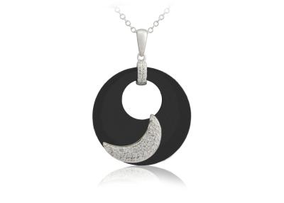 China White Cubic Zirconia Black Ceramic With Silver Moon Pendant For Gift CSP0592 for sale