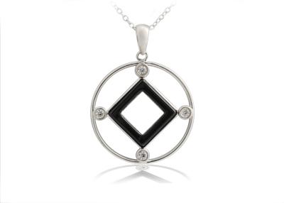 China Circle Rhodium Plated Silver Ceramic Pendants Black Ceramic For Unisex , CSP0415 for sale
