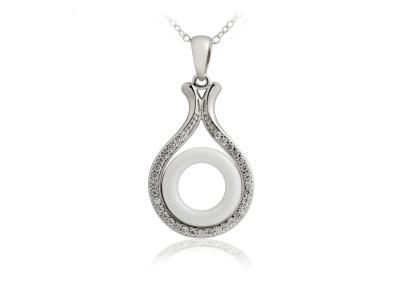 China Circle 925 Sterling Silver White Ceramic Pendants, Rhodium Plated CSP0588 for sale