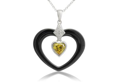 China Yellow Zircon Silver Ceramic Pendants For Lady , Silver Heart Pendant CSP0318 for sale