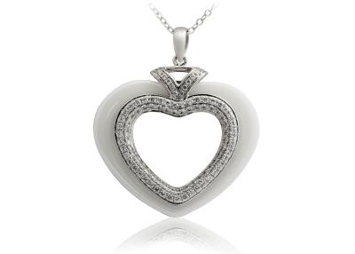 China White Hearts Silver Ceramic Pendants For Engagement Gift , Nickel Free CSP0320 for sale