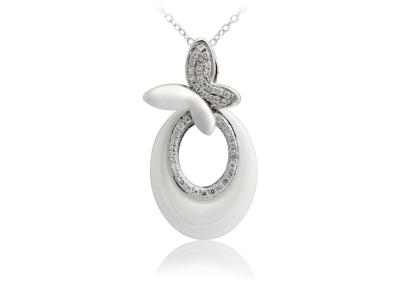 China White CZ Silver Butterfly Ceramic Pendants / Butterfly Silver Pendant For Women CSP0333 for sale
