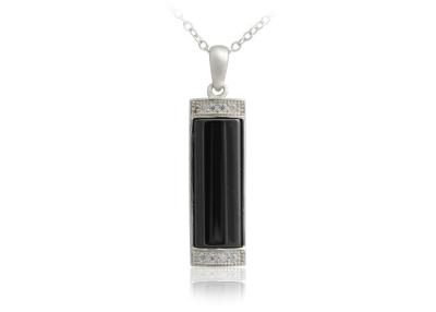 China 925 Sterling Silver Bar Ceramic Pendants With White Zircon Stone , Black CSP0376 for sale