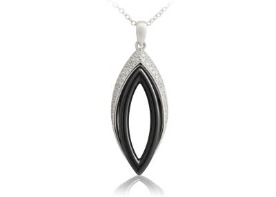 China Marquise Black  Silver Ceramic Pendants With White Zircon , Customized Logo CSP0392 for sale