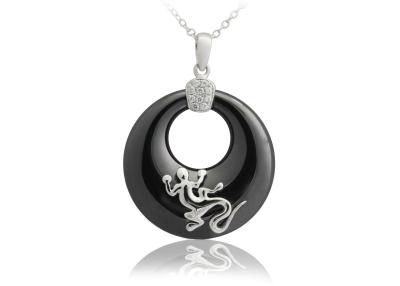 China Fashion Necklace Black Ceramic With Silver Gecko Pendant , Anti-Allergic CSP0393 for sale