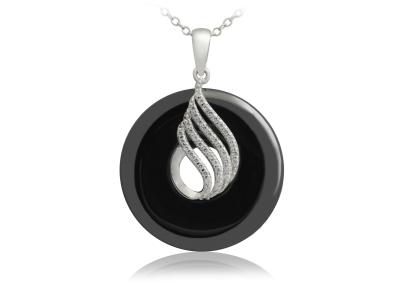 China Rhodium Plated Black Circle SilverCeramic Pendants For Necklace , Round CSP0434 for sale