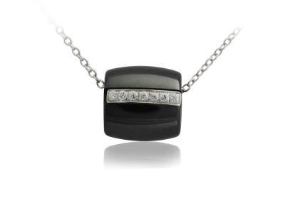 China Large Black Ceramic Pendants Bead With 925 Sterling Silver , White CZ Nickel Free CSP0487 for sale