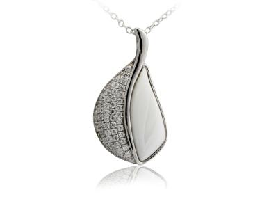 China 925 Silver Jewelry White Silver Leaf Ceramic Pendants For Anniversary Gift CSP0533 for sale