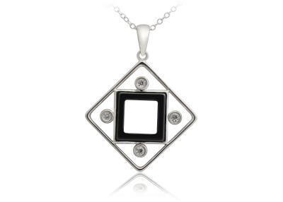 China Diamond Phombus Silver Ceramic Pendants With Black Ceramic For Engagement CSP0577 for sale