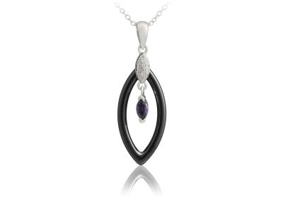 China Black Marquise Ceramic Pendants With Purple Zircon , 925 Sterling Silver CSP0578 for sale