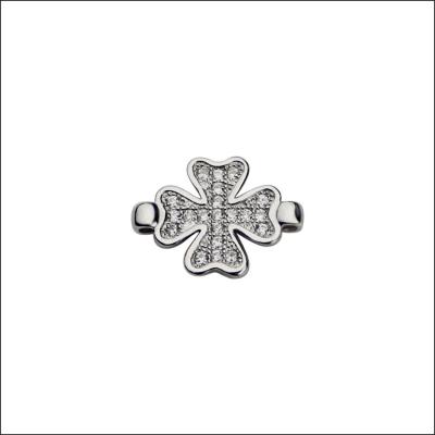 China Four leaf Clover 925 Sterling Silver Bracelet Parts Component With White Zircon Stones IB1080 for sale