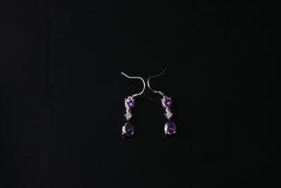 China Anniversary Silver cubic zirconia earrings with blue & purple color stone 2.60g IE1268 for sale