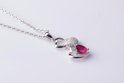 China Heart Linked To Heart 925 Sterling Silver Necklace With Red And White AAA CZ For Woman , IP1337 for sale