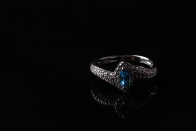 China Rho plated Silver CZ Rings with marquise blue stone wedding rings for women IR1162 for sale
