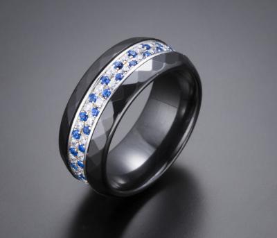 China Unisex Healthy black Ceramic Silver Ring CSR0439 With Blue Cubic Zircon for sale