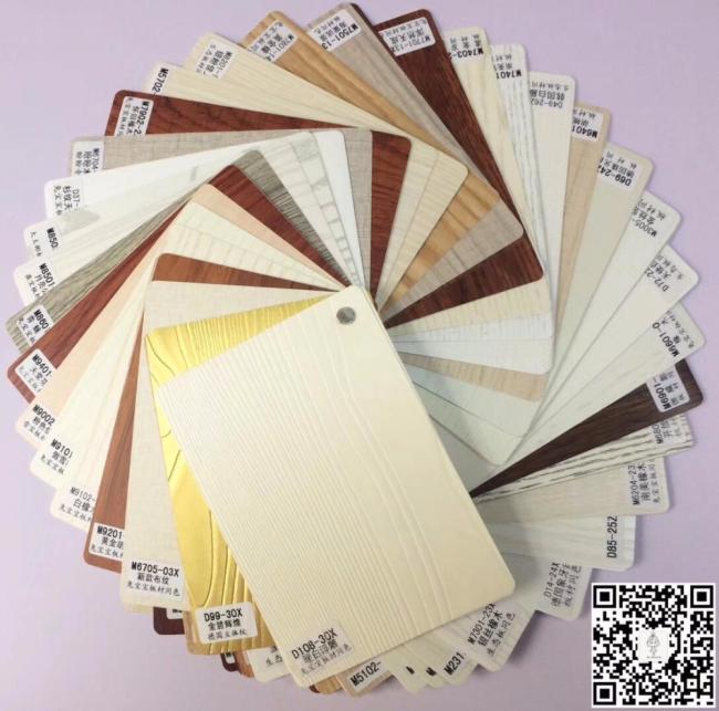 Roll of PVC wood texture foil showing width