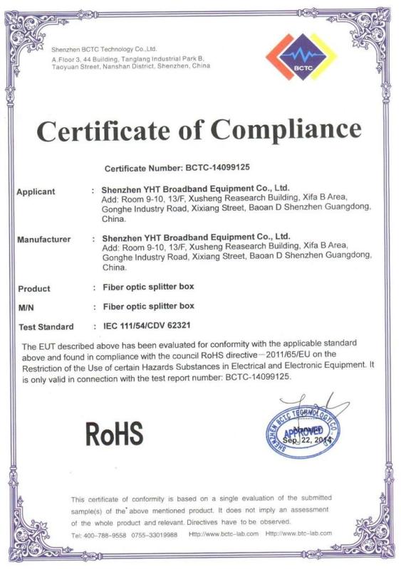 RoHS - Shenzhen YHT Broadband Equipment Co. Ltd