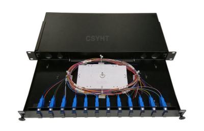 中国 黒はFTTH GPON CATVのテレコミュニケーションのための鋼鉄1U 24FO FDB 19inch ODF-RS-205を冷間圧延する 販売のため