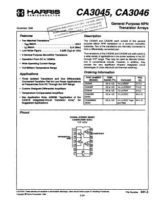 China General Purpose NPN Transistor Array Rochester Electronics CA3046 Suitable for in Electronic Systems for sale