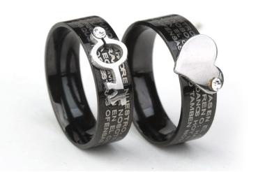 China Forme a joyería 316L de los pares los anillos de finger del amante del negro de la venta al por mayor del anillo de los pares del acero inoxidable en venta