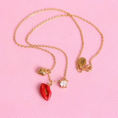 China Fashion brand jewelry Juicy Couture necklace red lip pendant w/ diamond jewelry wholesale for sale