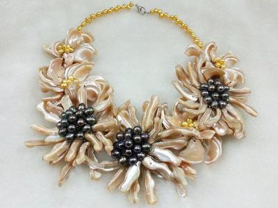 China Fashion natural grey pearl shell flower choker necklace women Jewelry wholesale from China for sale