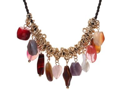 China Fashion natural gemstone leather rope necklace women Jewelry wholesale colors random for sale